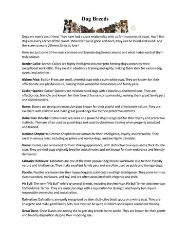 Dog Breeds. Vocabulary. Research. Project. Video. PPTx. Discussion. PPTx.