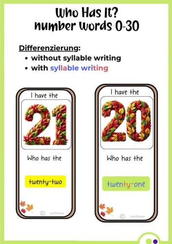 Numbers 0-30 Game | Autumn | Who has it? | Fall Number words by Lernfitness