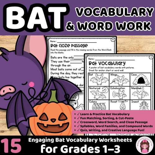 Bat Vocabulary & Word Work Pack | Halloween Literacy Activities Grades 1–3