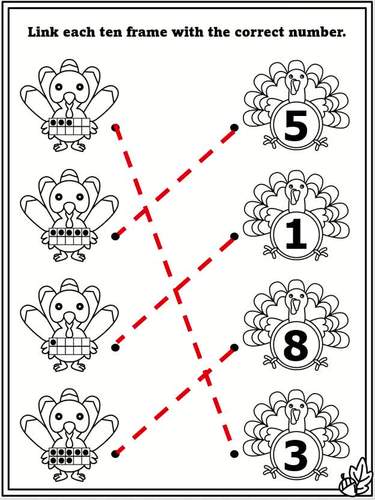 Turkey Ten Frame Math, Numbers 1-20 by Hello Hybrid Teaching | TPT