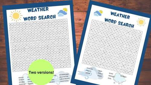 Weather Word Search by Barefoot Learning | TPT