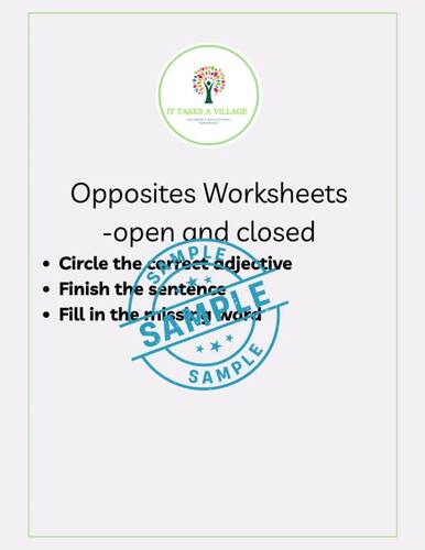 Opposites- Open + Closed-Flashcards + Worksheets BUNDLE (ABLLS-R C24+G13)