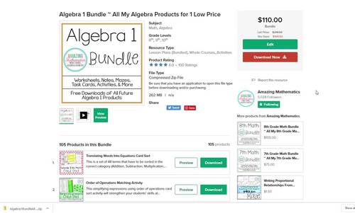 Algebra 1 Bundle ~ All My Algebra Products for 1 Low Price | TPT