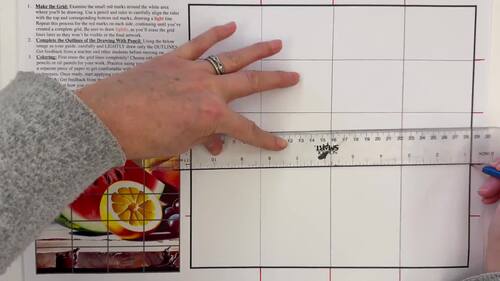 Fruit Still Life Grid Drawing Art Lesson Worksheets - Colored Pencil ...