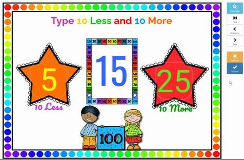 100th Day of School Math 10 More 10 Less Boom Cards 1st Grade Math