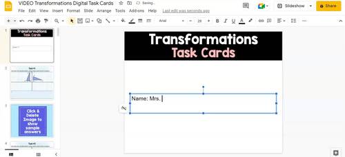 Transformations Digital Task Cards Google Slides Geometry by Mathberry Lane