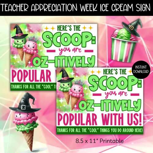 Wicked Ice Cream Bar Teacher Staff Appreciation Week Oz-some Poster Sign