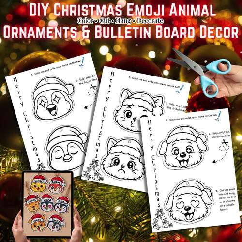 Christmas Emoji Animal Ornaments | Kids Coloring Craft & Classroom Gift
