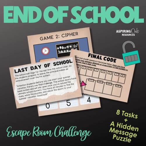 End of School Year Escape Room Crack the Code ELA and Math Game Printable