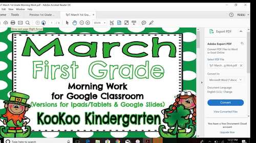 March Digital First Grade Morning Work for Distance Learning | TPT