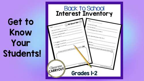 Back To School Interest Inventory | Get to Know Your Primary Students ...