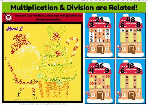 Christmas Multiplication & Division Related Facts Pixel Art Activity