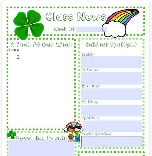 March Newsletter Fillable by Simplify and Teach | TPT