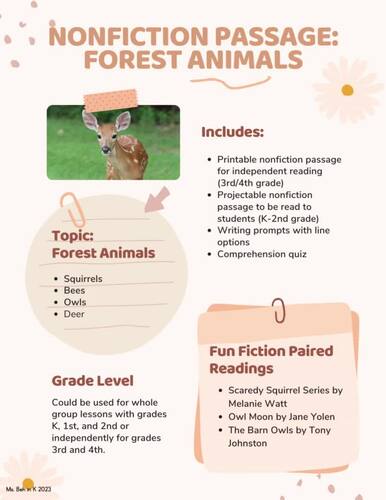 Forest Animals (Nonfiction Passage, Writing Prompts, & Comprehension Check)