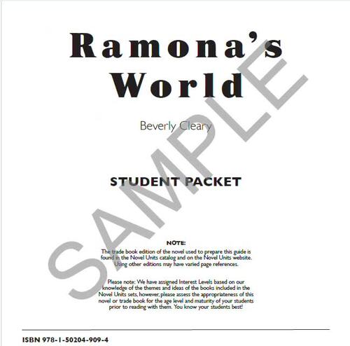 Ramona's World Novel Units® Student Packet Novel Study | TPT