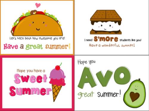 Cute & Punny Food-themed End-of-Year Postcards (Tags)- Attach to Report ...