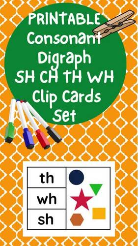 Consonant Digraphs SH CH TH WH Picture Matching Clip Card Set | TPT