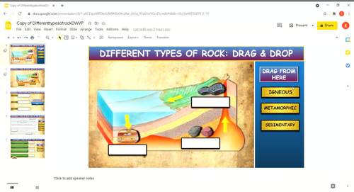 Different Types Of Rock: Drag & Drop Worksheet: Google Slides. Powerpoint