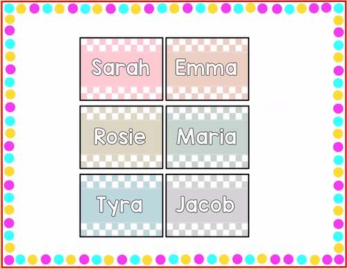 Printable Boho Neutral Checkered Student Name Labels, Classroom Labels