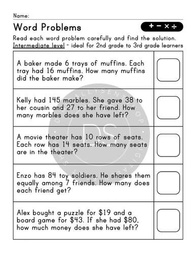 Multi-Step Math Word Problems | 100 Problems | Grade 1-4 | No-Prep ...