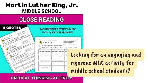 Middle School Martin Luther King Jr. Activities, CLOSE Reading, MLK Day ...