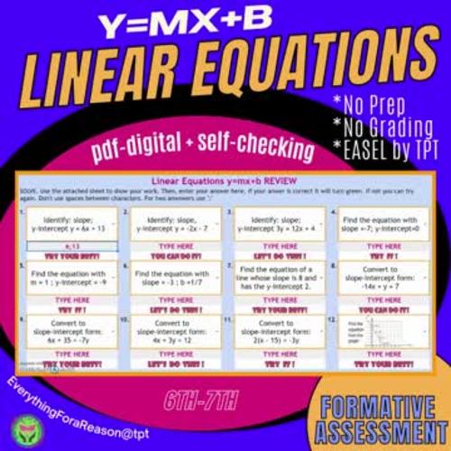 Linear Equations y=mx+b Self-checking Activity | TPT