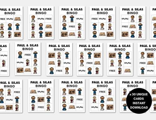 Paul and Silas Bible Story Bingo Game with 30 Bingo Cards for Sunday School