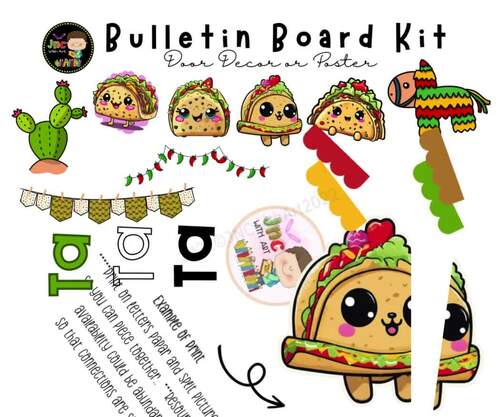 Taco Bulletin Board Kit|Door Decor|Taco Class Name Tags| Editable