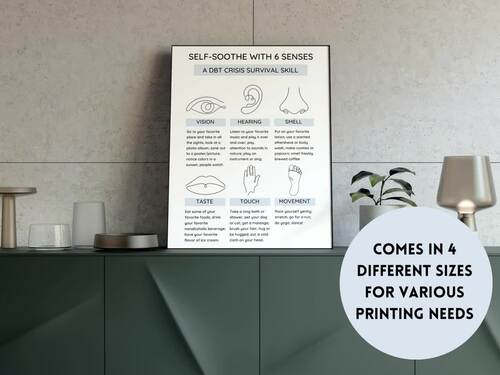 Self-Soothe with 6 Senses Poster for Calm Corner or Office Decor!