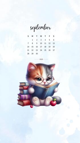 Kawaii Reading Cat Calendar Phone Wallpaper: 2025-2026 Pastel Lock Screens