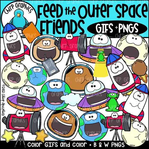 Feed the Outer Space Friends GIF and PNG Clip Art Set by Chirp Graphics