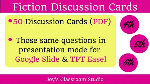 Fiction Discussion Cards by Joy's Classroom Studio | TPT