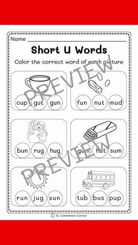 CVC Words Worksheets for Kindergarten (Short U) -PHONICS SPELLING ...