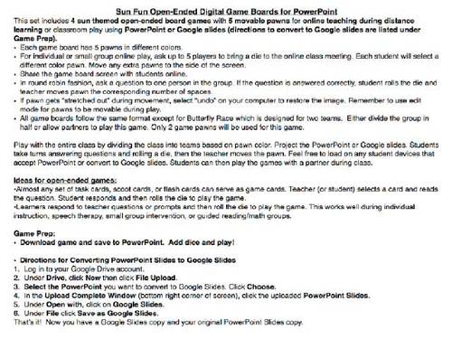 Sun Fun Open-Ended Digital Game Boards for PowerPoint by On the Dot ...