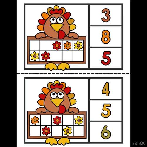 Thanksgiving Count and Clip Cards to 10 | Turkey Theme | Math Centers