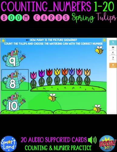 Counting and Number Sense practice 1-20 Boom Cards™ | Spring Tulips