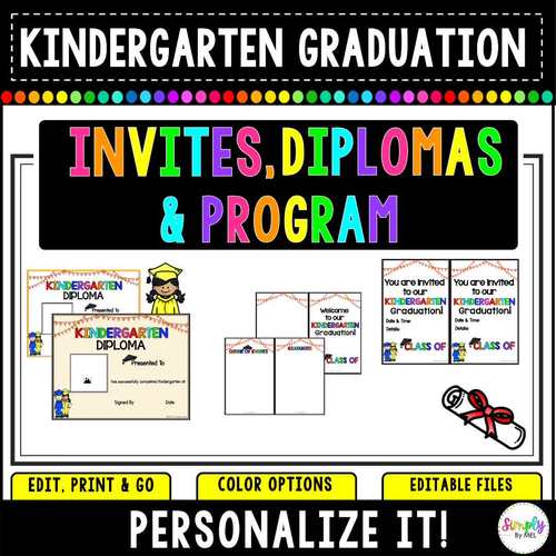 Kindergarten Graduation Invites l Diplomas l Programs l Editable
