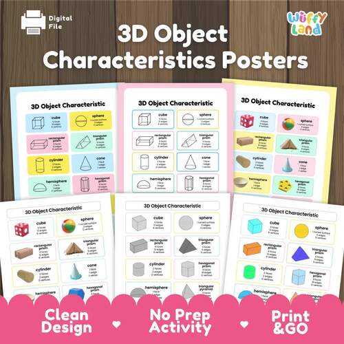 3D Shapes Properties Posters - Geometry Anchor Charts Faces Edges Vertices