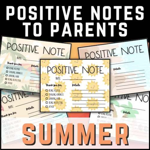 Positive Note Home to Parents | Summer Beach Theme by Organised Educator