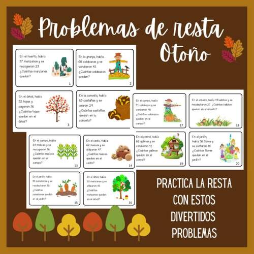 Tarjetas de problemas de resta para todo el año by Bilingual Teaching ...