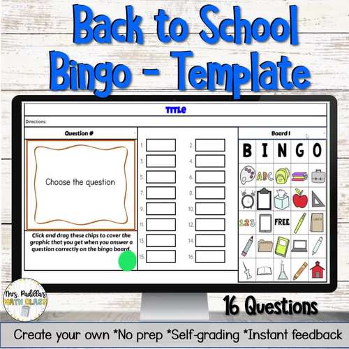 Back to school BINGO Self-checking Task Cards Activity TEMPLATE | 16 ...