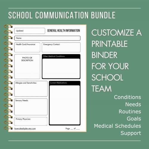Parent School Communication Tool for Medical Conditions | TPT