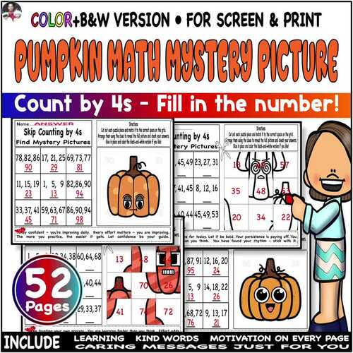 Pumpkin Skip Counting by 4s – Fill in the Number | Fall Math Mystery ...