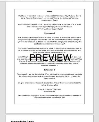 Comma Rules and Comma Worksheets for Advanced ESL and ELA Writing Grammar