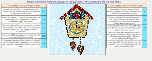 Digital Math Pixel Art Mystery 4th Grade TEKS 4.8.C - Measurement Word ...