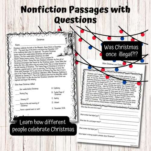 Christmas Reading Comprehension Passages, Questions, Trivia Cards ...