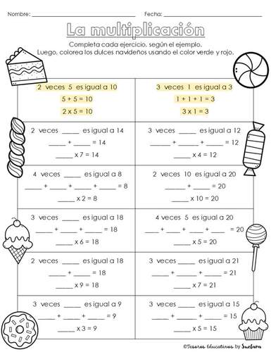 Multiplicación de Navidad - Tablas del 2 y 3 - Suma repetida - Matemática