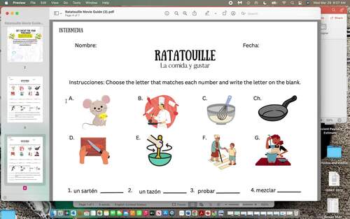 Ratatouille Movie Guide Present Tense & Gustar by La Isla Espanola