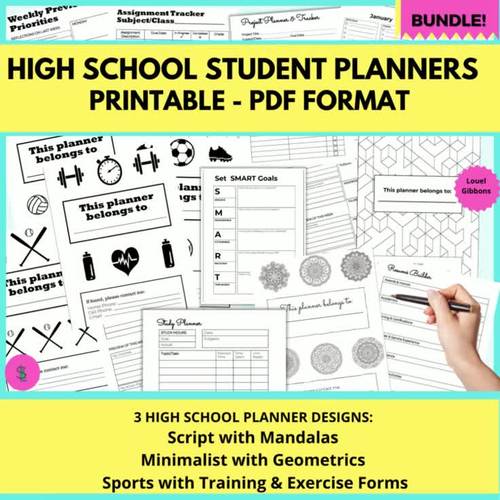 BUNDLE High School Student Planner, PDF, Minimalist, Mandalas ...