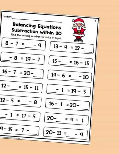Santa Balancing Equations Subtraction Within 20 Christmas Math ...